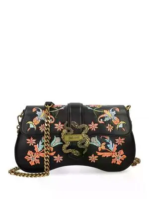 Just Cavalli Floral-embroidered Bag With Snake Detail - Black