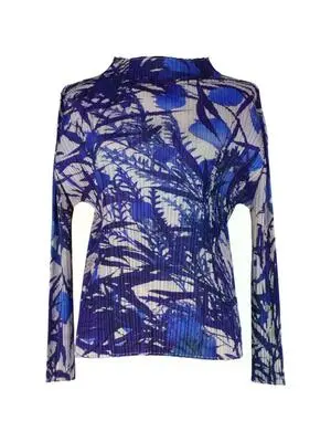 Issey Miyake Pleated Floral Print Top - Blue
