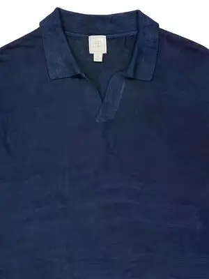 120% Lino Marine V-neck T-shirt - Blue