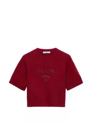 Prada Wool And Cashmere Crew-neck Sweater With Intarsia Logo - Red