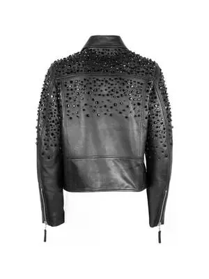 SWORD 6644 Leather Biker Jacket With Decorative Appliqués