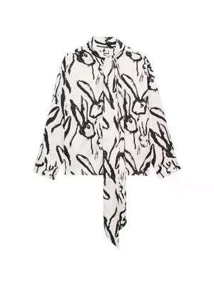 MSGM Printed Tie Neck Shirt