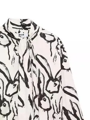 MSGM Printed Tie Neck Shirt