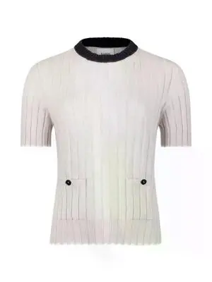BARRIE Pocket Ribbed Knitted Pullover - White