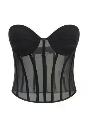 Elisabetta Franchi Tulle Bustier Top - Black