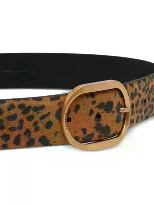 Pinko Leopard-print Buckle Calf Leather Belt - Neutrals