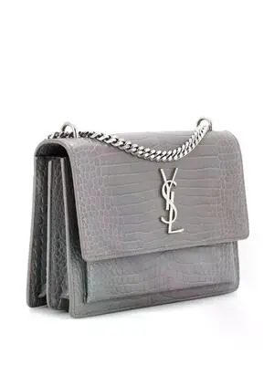 Saint Laurent Sunset Crocodile Embossed Leather Medium Crossbody Bag - Grey