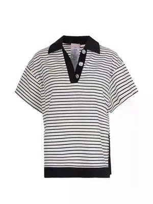 Liu Jo Striped Embellished Polo Shirt - White