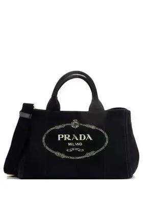 Prada Canapa Convertible Canvas Medium Tote Bag - Black