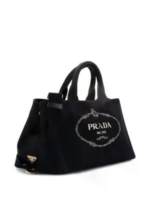 Prada Canapa Convertible Canvas Medium Tote Bag - Black