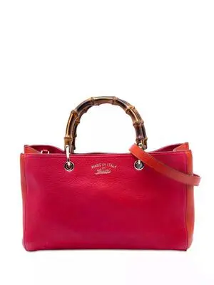 Gucci 2016-2026 Medium Calfskin Bamboo Shopper Satchel - Red