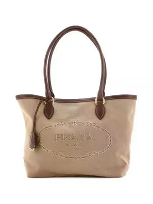 Prada Logo Open Canvas Medium Tote Bag