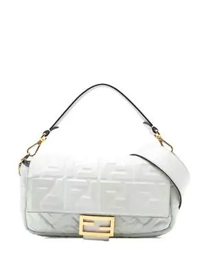 Fendi Zucca Embossed Leather Baguette Satchel - White