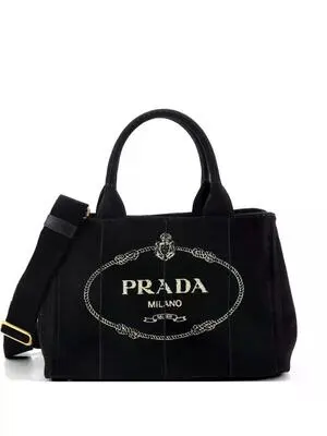 Prada Canapa Convertible Canvas Mini Tote Bag - Black