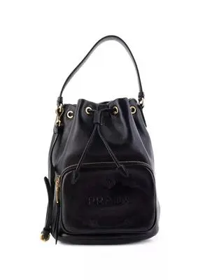 Prada Logo Drawstring Glace Calf Small Bucket Bag