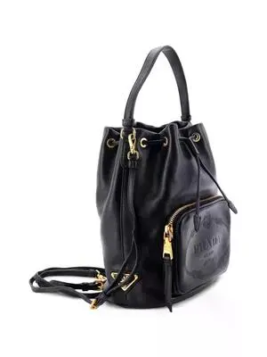 Prada Logo Drawstring Glace Calf Small Bucket Bag