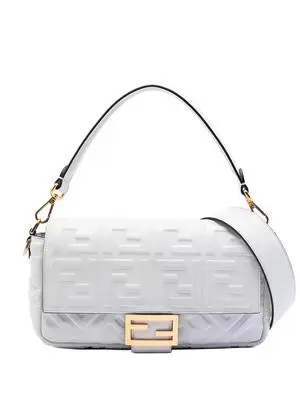 FENDI Zucca Embossed Leather Baguette Satchel