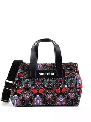 Miu Miu Logo Convertible Canapa Printed Canvas Mini Tote Bag - Multicolour