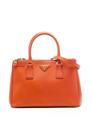 Prada Small Saffiano Lux Galleria Double Zip Satchel - Orange