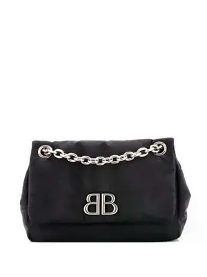 Balenciaga Monaco Chain Flap Nylon Mini Shoulder Bag - Black