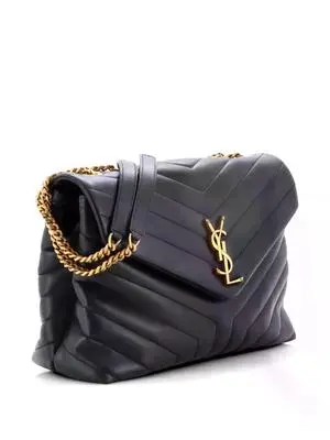 Saint Laurent Loulou Matelassé Chevron Leather Medium Shoulder Bag - Black