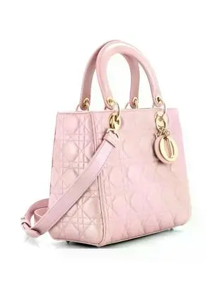 Dior Lady Medium Satchel Cannage Quilt Metallic Leather - Pink