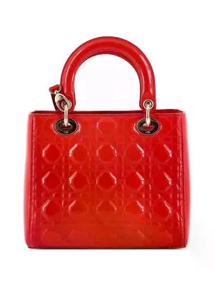 Dior Lady Medium Satchel Cannage Quilt Patent - Red