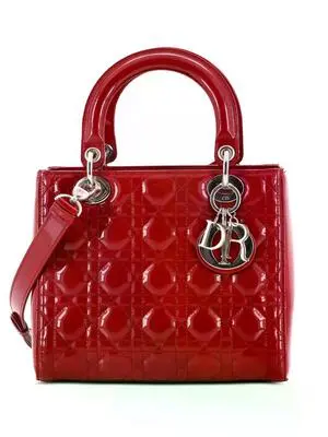 Dior Lady Medium Satchel Cannage Quilt Patent - Red