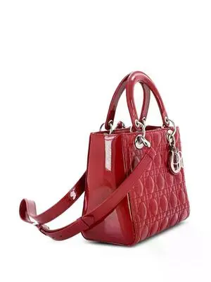 Dior Lady Medium Satchel Cannage Quilt Patent - Red