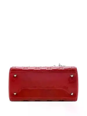 Dior Lady Medium Satchel Cannage Quilt Patent - Red