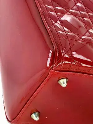 Dior Lady Medium Satchel Cannage Quilt Patent - Red