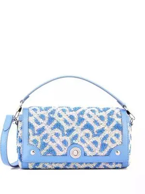 Burberry Tb Note Top Handle Bag Sequin Embellished Fabric Shoulder Bag - Blue