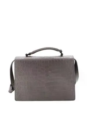 Saint Laurent Bellechasse Crocodile Embossed Leather Medium Satchel - Grey