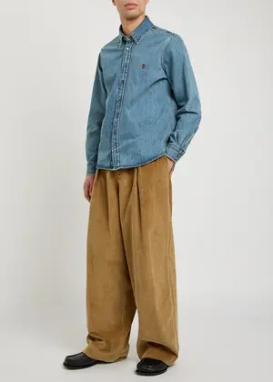 AMI Paris Logo-embroidered Denim Shirt - Blue