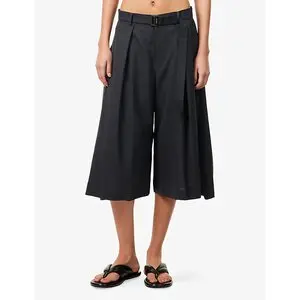 Sacai Pleated Wide-leg Cropped Trousers - Gray