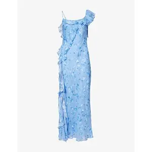 Rixo Ester Asymmetric Silk Maxi Dress - Ava Devore Blue
