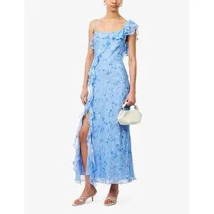 Rixo Ester Asymmetric Silk Maxi Dress