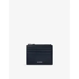 Sandro Zipped Logo-embossed Leather Cardholder - Navy Blue