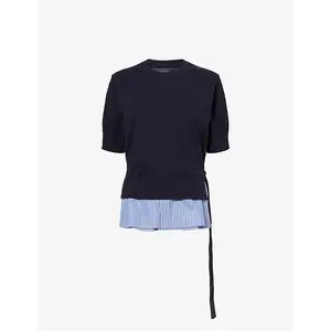 Sacai Stripe Poplin And Cotton-knit Top - Navy Stripe