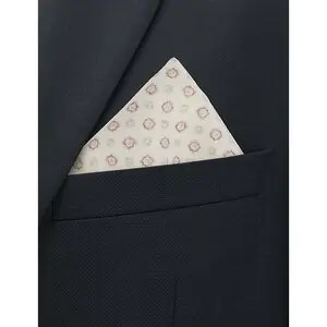 Eleventy Flower And Geometric Print Wool And Cotton Pocket Square