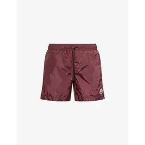 Moncler Brand-patch Drawstring Swim Shorts - Dark Red