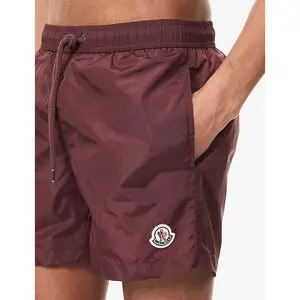 Moncler Brand-patch Drawstring Swim Shorts - Dark Red