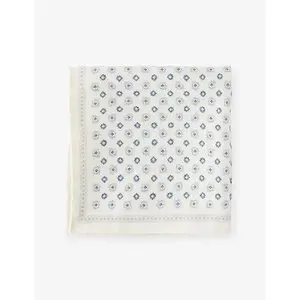 Eleventy Flower And Geometric Print Wool And Cotton Pocket Square - Avorio E Denim