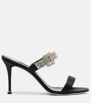 Manolo Blahnik Fibolta 90 Embellished Satin Mules - Black