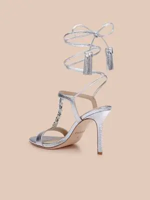 L'Agence Bond Leather Stiletto Sandals With Chain Detail