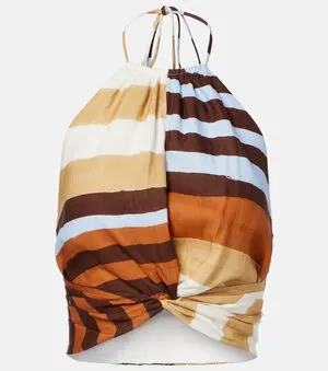 CALA DE LA CRUZ Lodi Striped Linen Crop Top - Multicoloured