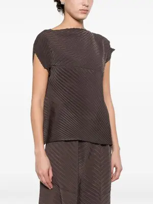 Issey Miyake Asymmetric Pleated Top - Brown
