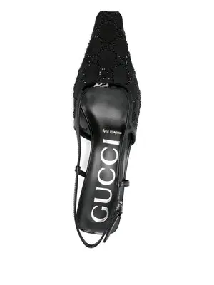 Gucci Crystal Embellished Slingback Pumps - Black