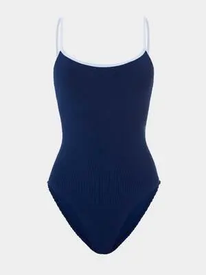 Hunza G Pamela One-piece Swimsuit Contrast Trim - Navy/white