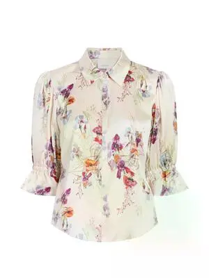 Cinq À Sept Iris Bouquet Fiona Ruffled Floral Shirt - Neutrals